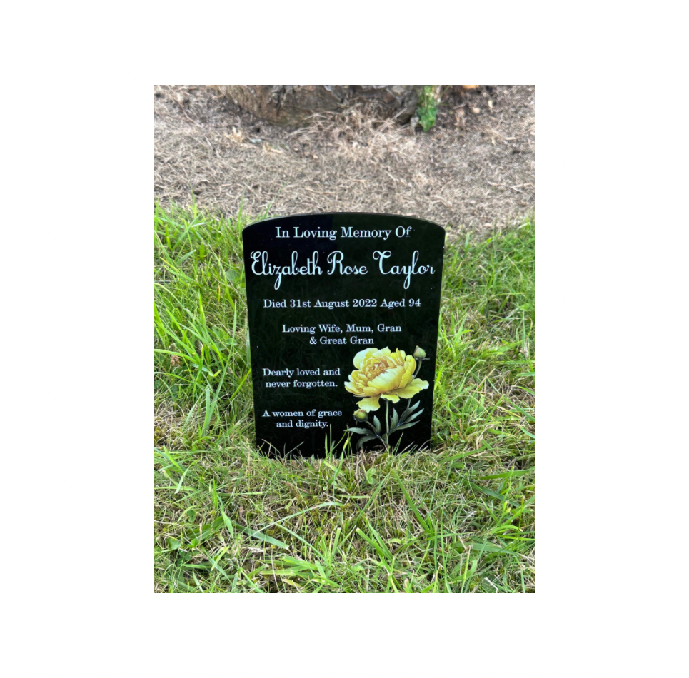 Yellow rose temporary headstone – Lazy Dave Designs