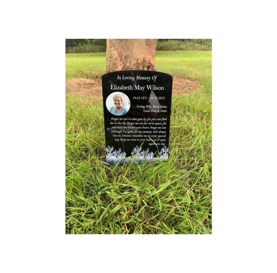 Forget me not temporary headstone with photo – Lazy Dave Designs