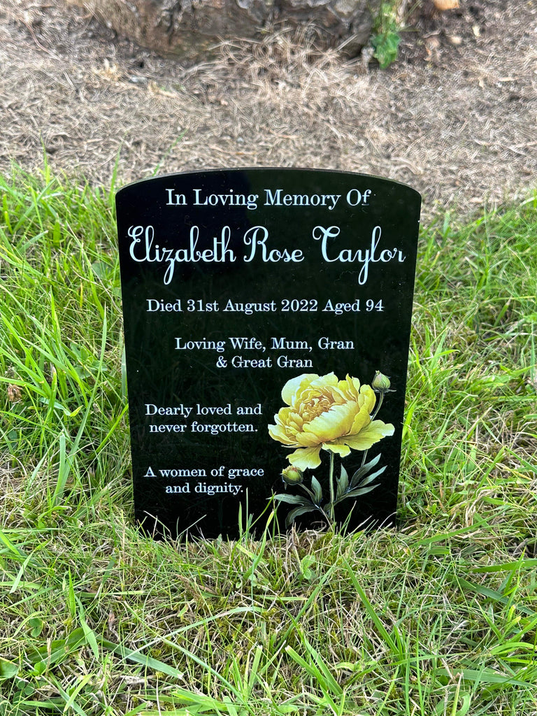 Yellow rose temporary headstone – Lazy Dave Designs