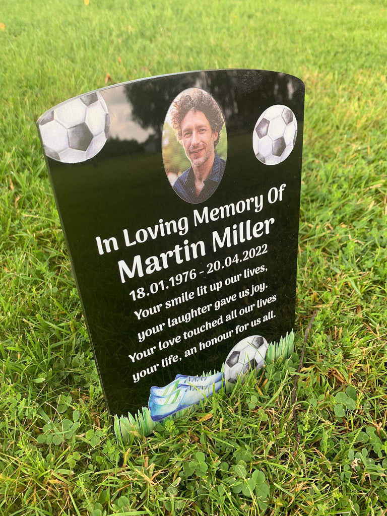 Football temporary headstone with photo – Lazy Dave Designs