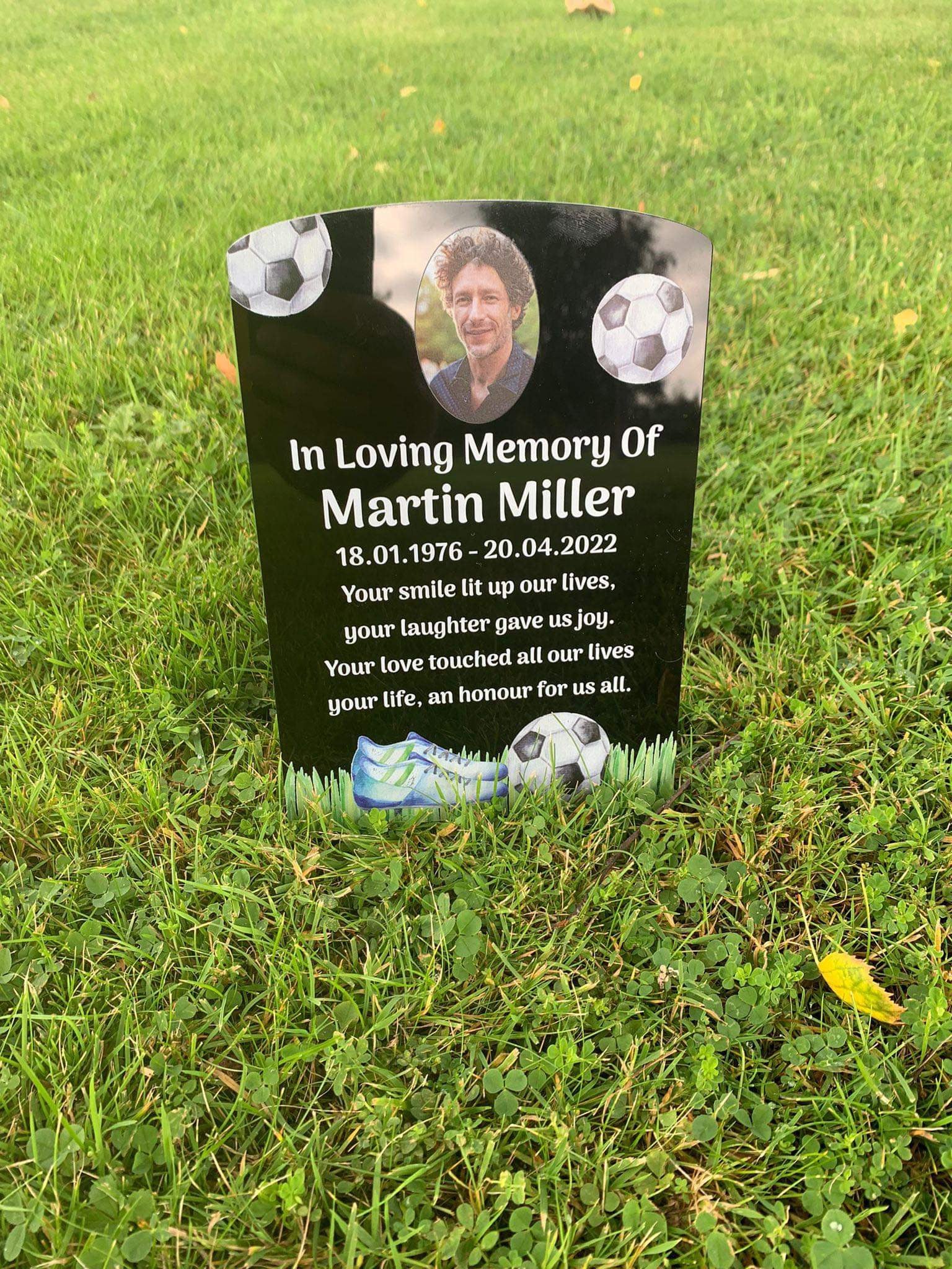 Football temporary headstone with photo – Lazy Dave Designs