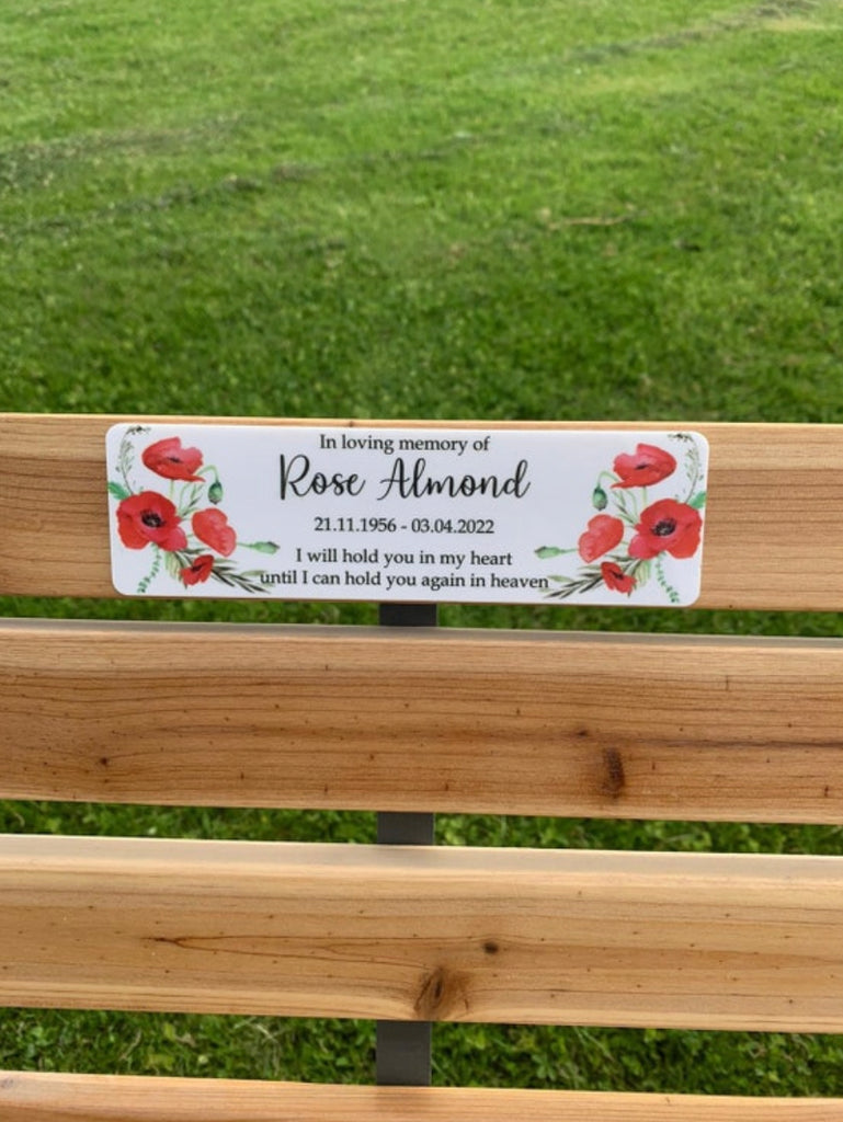 Acrylic poppy bench memorial plaque – Lazy Dave Designs