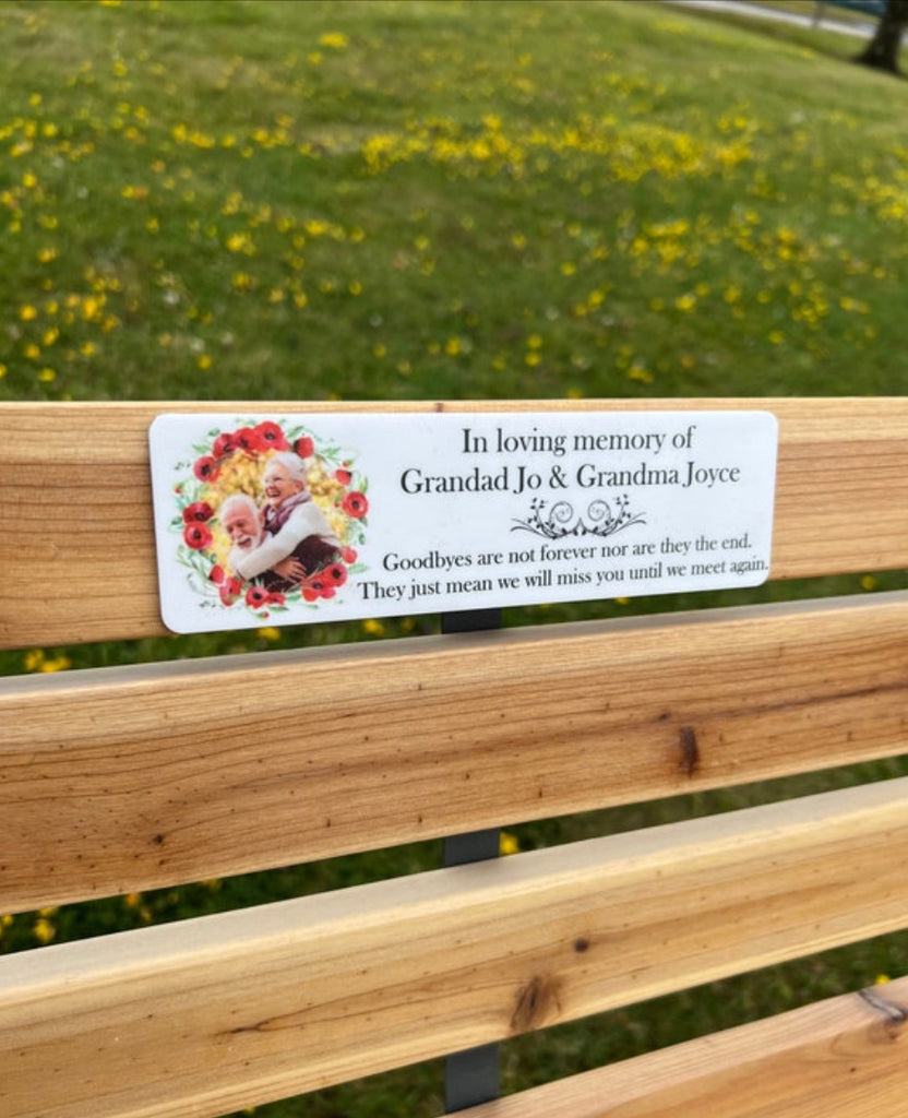Acrylic poppy wreath bench memorial plaque – Lazy Dave Designs