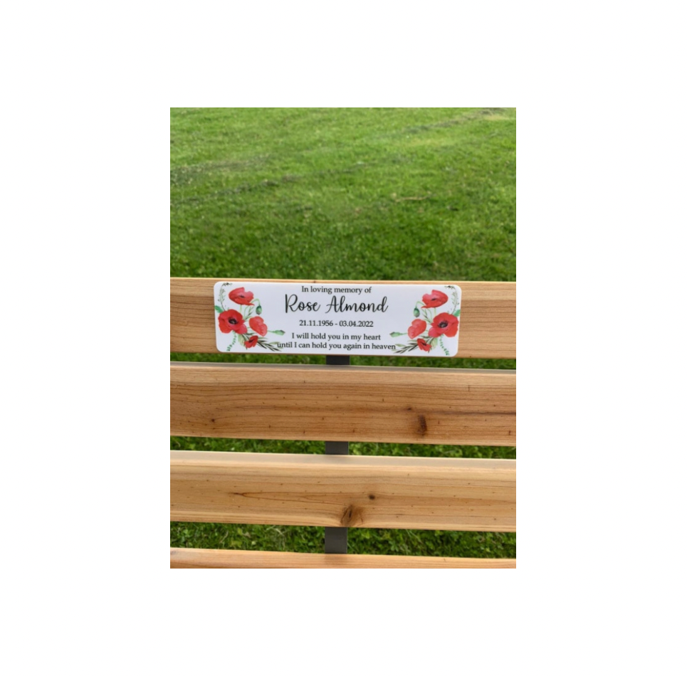 Acrylic poppy bench memorial plaque – Lazy Dave Designs