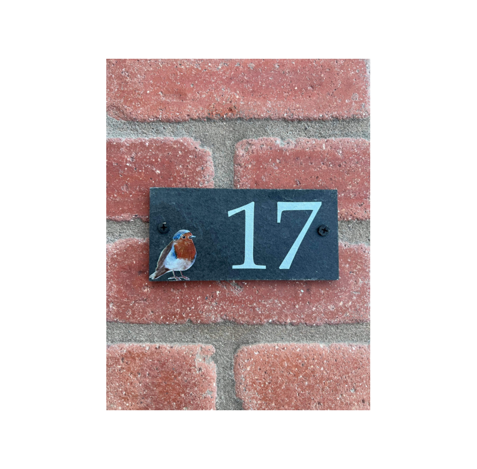 Number slate house sign robin small – Lazy Dave Designs