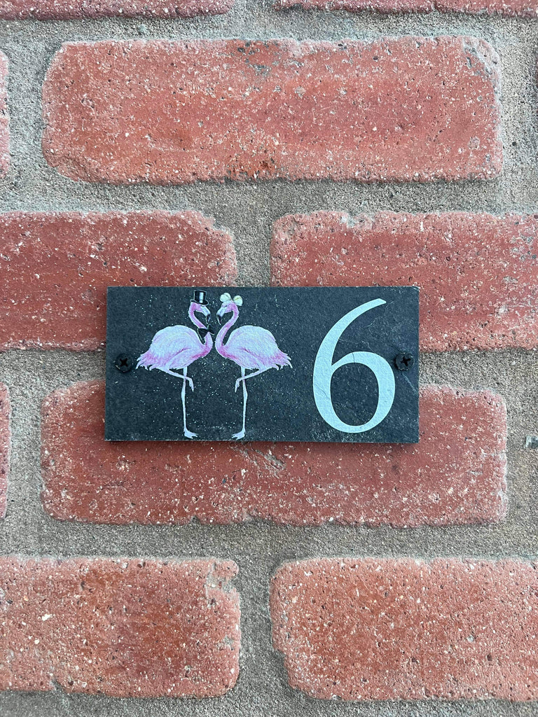 Number slate house sign flamingo small – Lazy Dave Designs