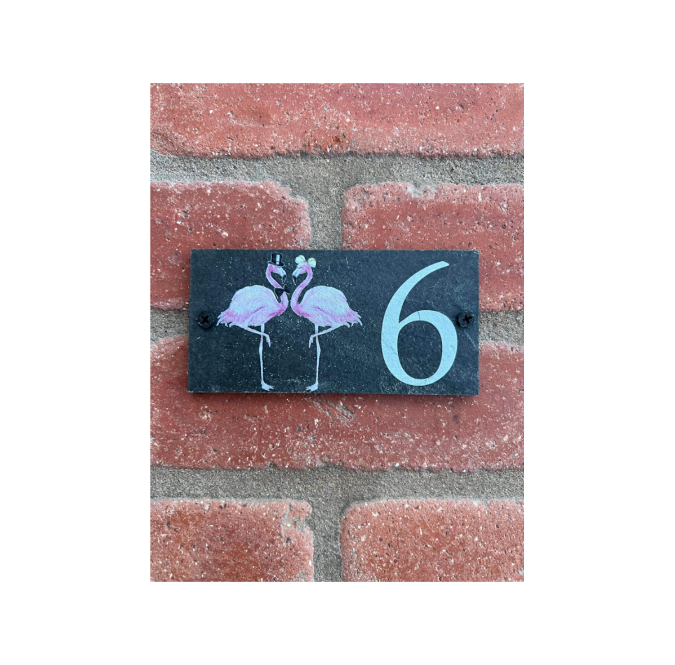 Number slate house sign flamingo small – Lazy Dave Designs